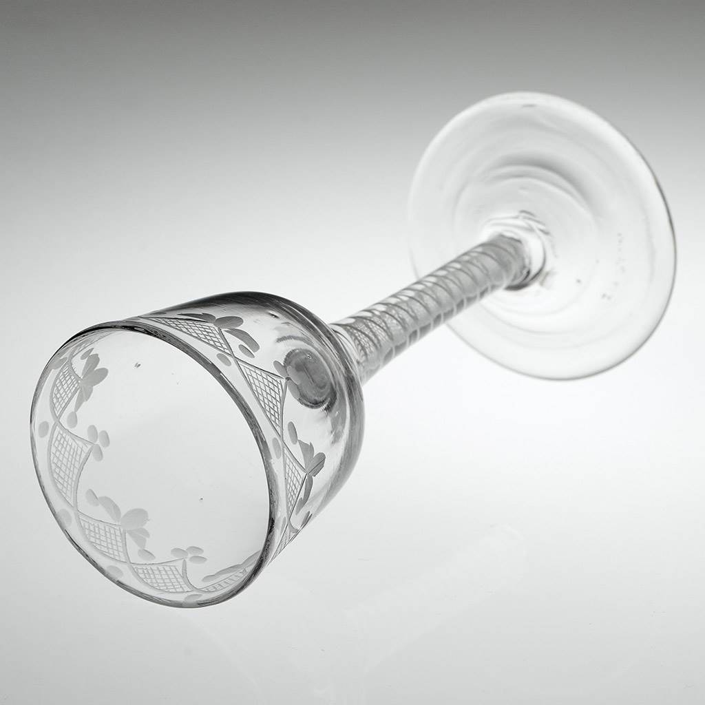Rococo Engraved Double Series Opaque Twist Wine Glass c1770