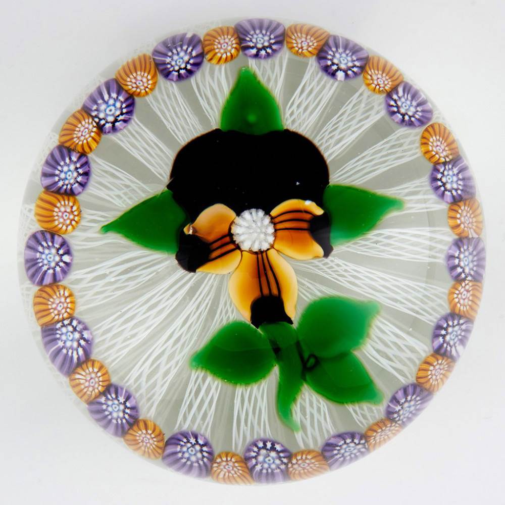 A John Deacons Pansy, Millefiori And Latticino Paperweight 1997