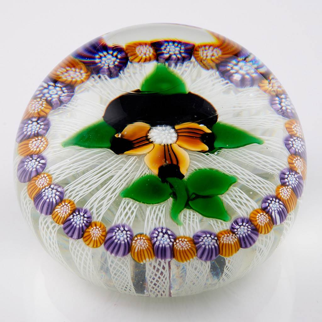 A John Deacons Pansy, Millefiori And Latticino Paperweight 1997