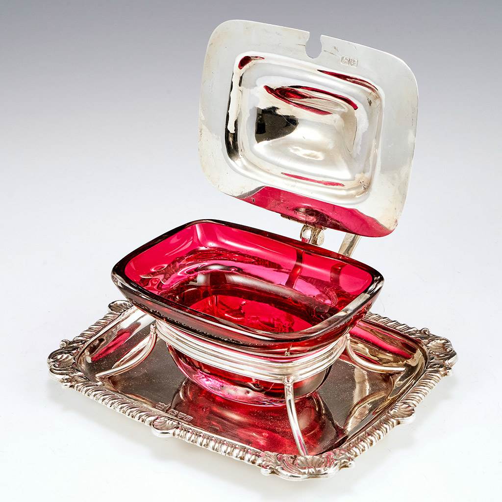 Sterling Silver Mustard With Cranberry Glass Liner Chester 1906