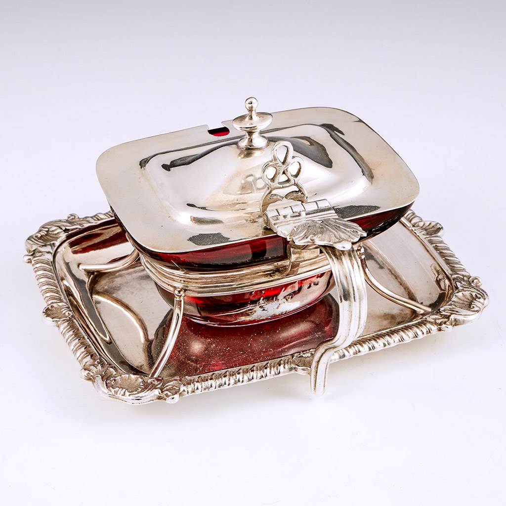 Sterling Silver Mustard With Cranberry Glass Liner Chester 1906