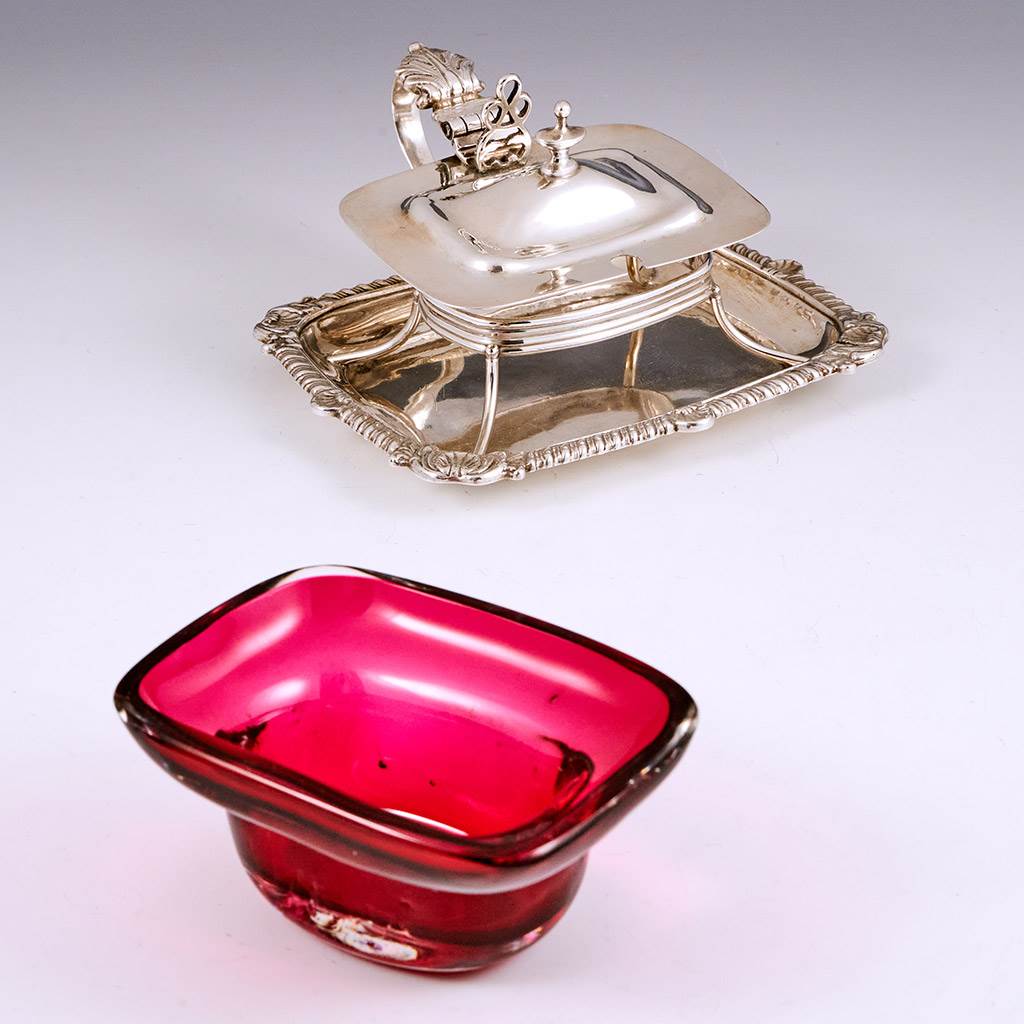 Sterling Silver Mustard With Cranberry Glass Liner Chester 1906