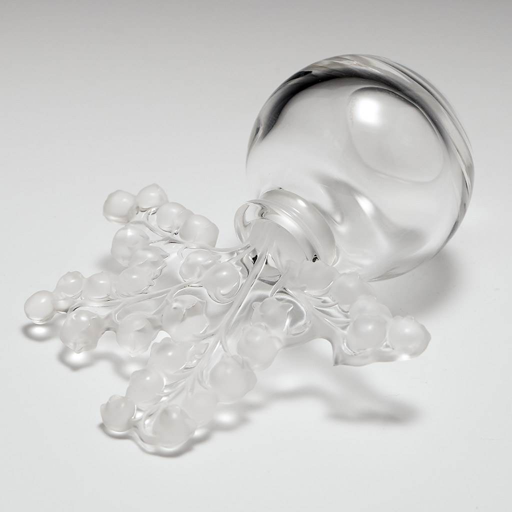 New Boxed Lalique Clear/Frosted Crystal Clairefontaine Perfume Bottle