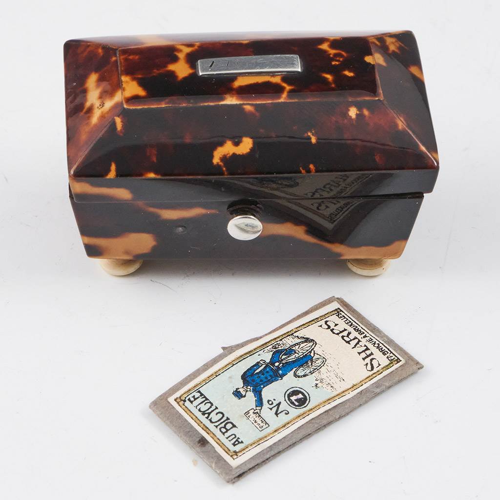 A Tortoiseshell Sarcophagus Shaped Needle Box c1860