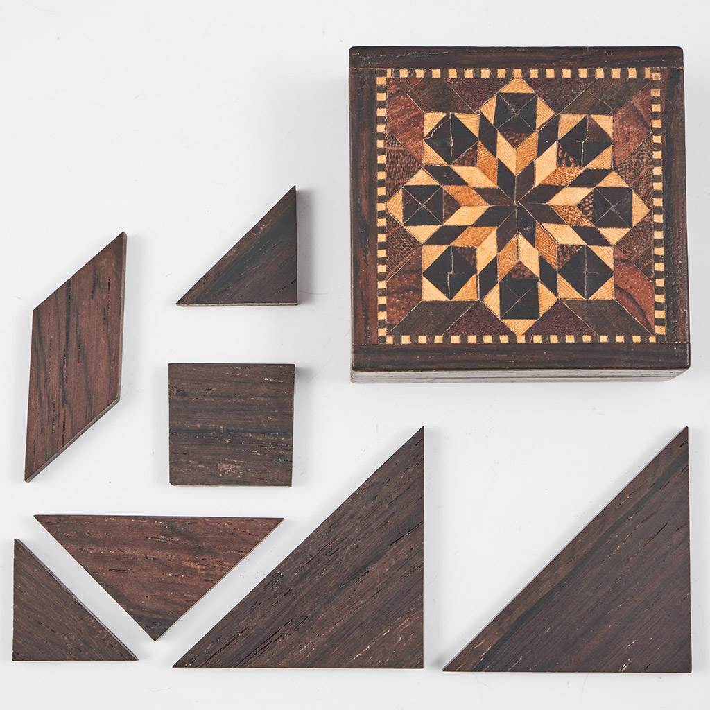 Tunbridge Ware Puzzle Box Including Tangram Pieces with Geometric ...