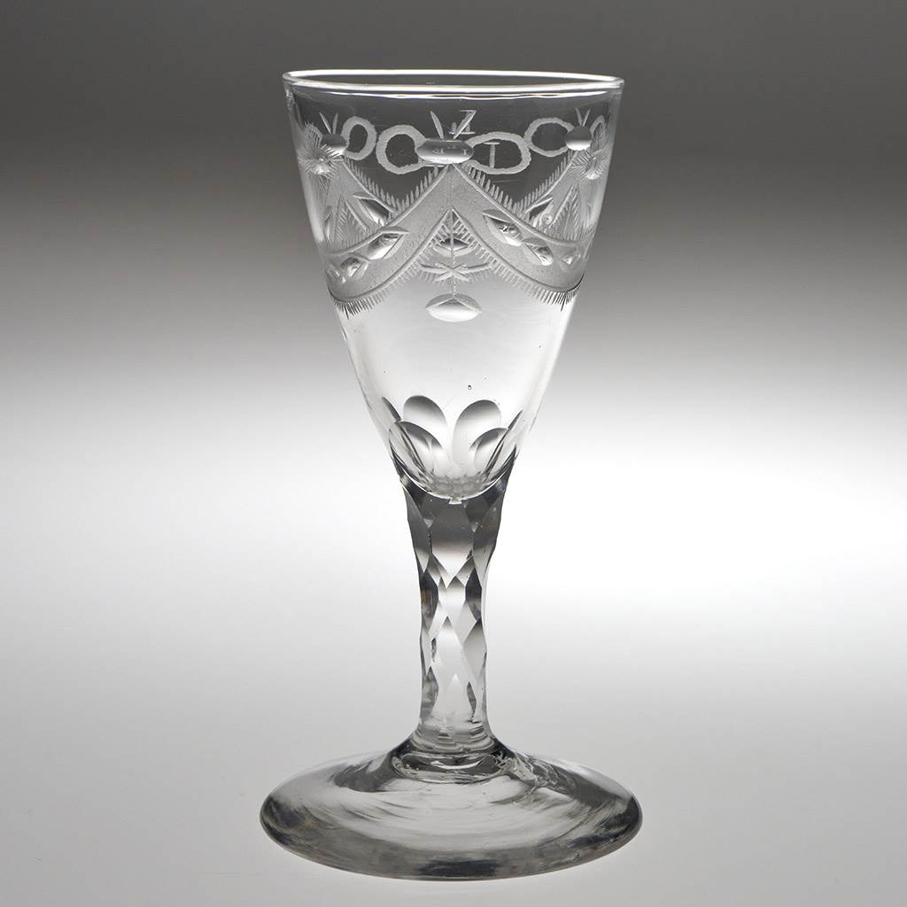 Engraved Short Wine or Port Glass c1770