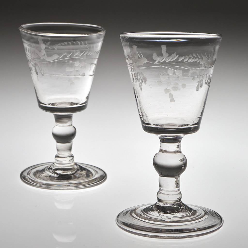 Pair of Engraved Port Wine Glasses c1810