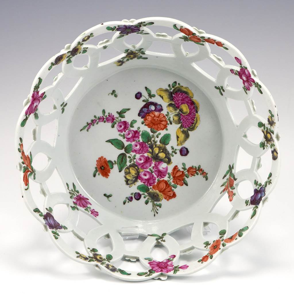 A Worcester First Period Porcelain Circular Pierced Basket c1770
