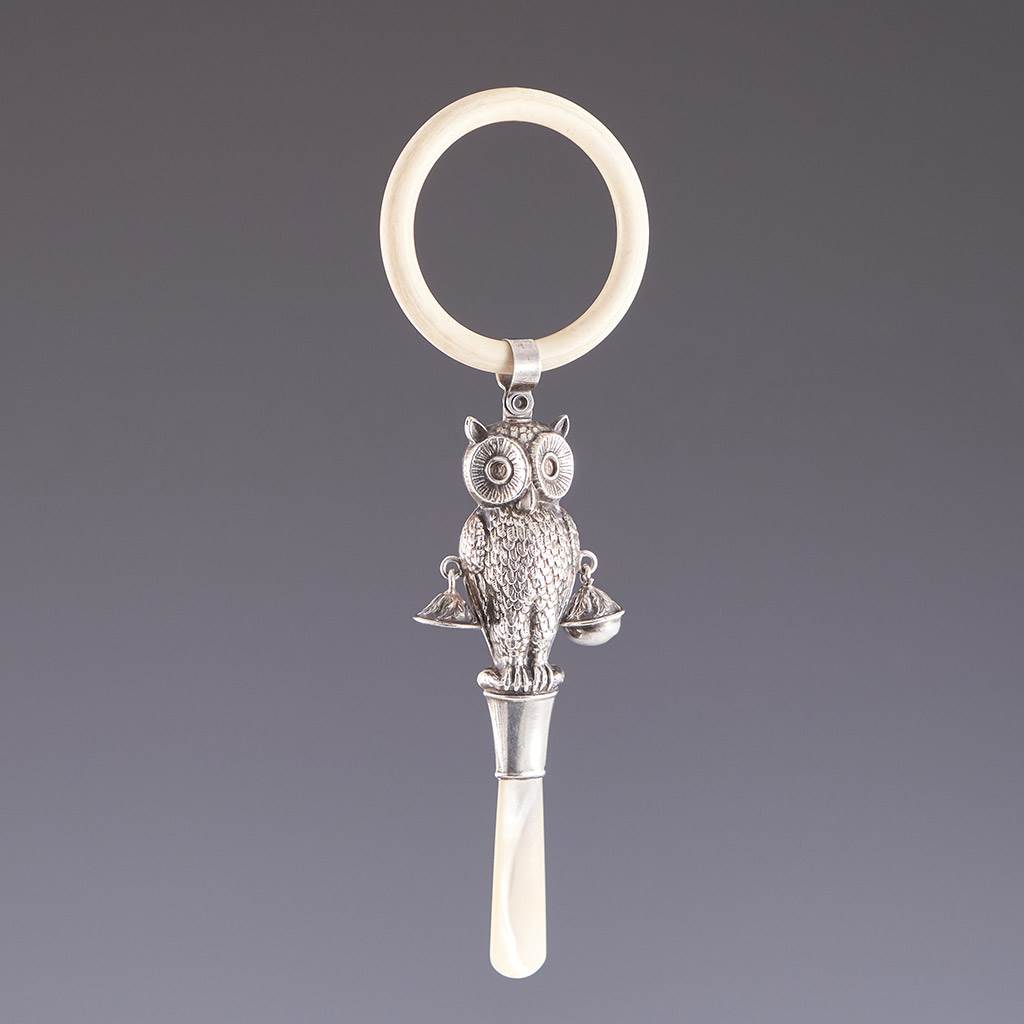A Sterling Silver Rattle And Teething Ring Soother Birmingham 1902