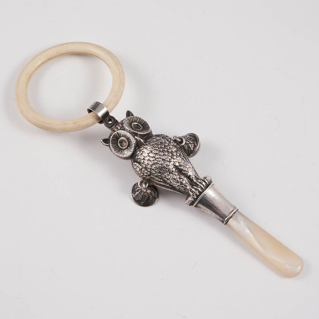 A Sterling Silver Rattle And Teething Ring Soother Birmingham 1902