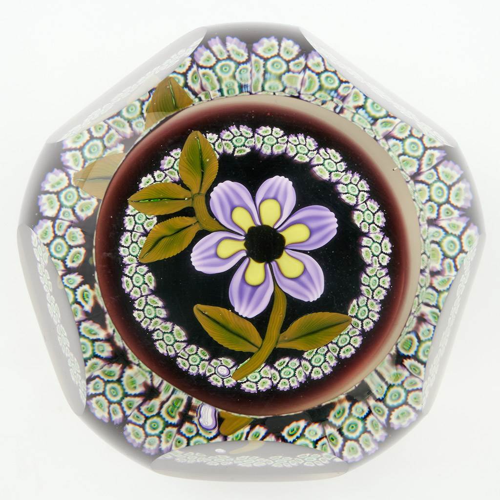 A William Manson Lampwork Flower & Millefiori paperweight 1980