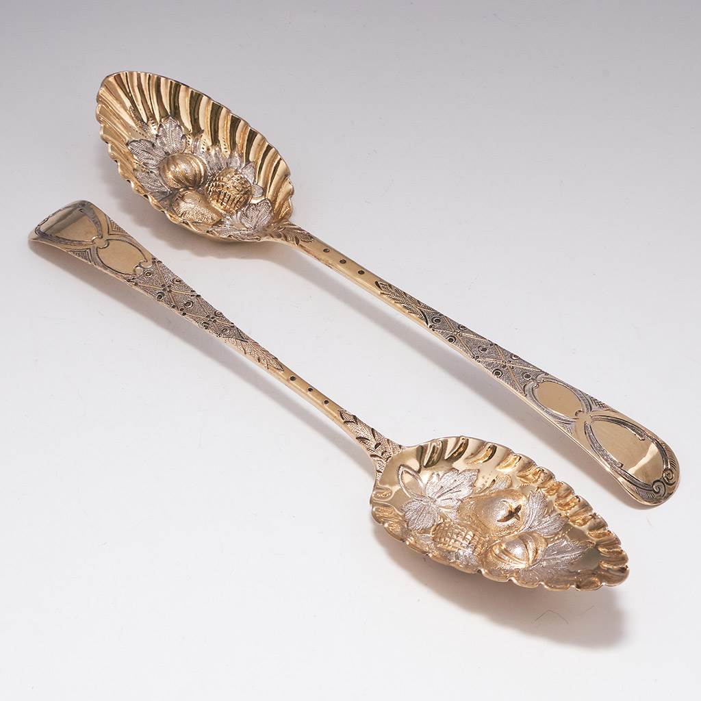 Two Georgian Parcel Gilt Sterling Silver Berry Spoons Edinburgh 1791 ...