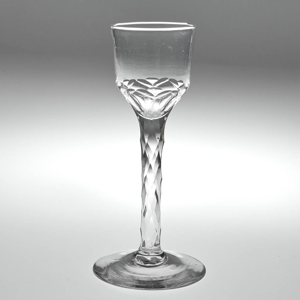 A Very Elegant Facet Cut Stem Wine Glass c1770