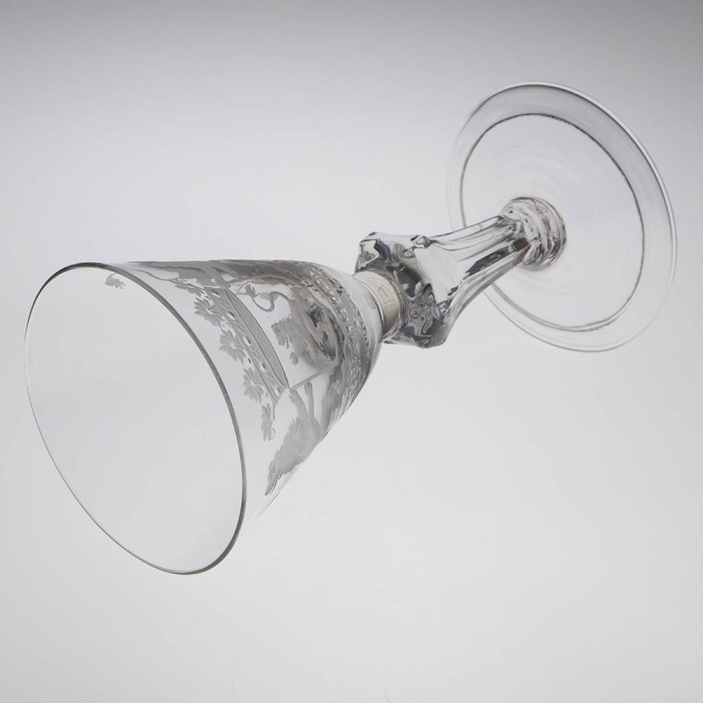Dutch Engraved Georgian Wine Glass with Pedestal Stem c1740