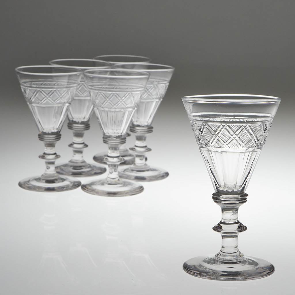 Set of Six Finely-Cut Regency Waterford Dram Glasses c1825