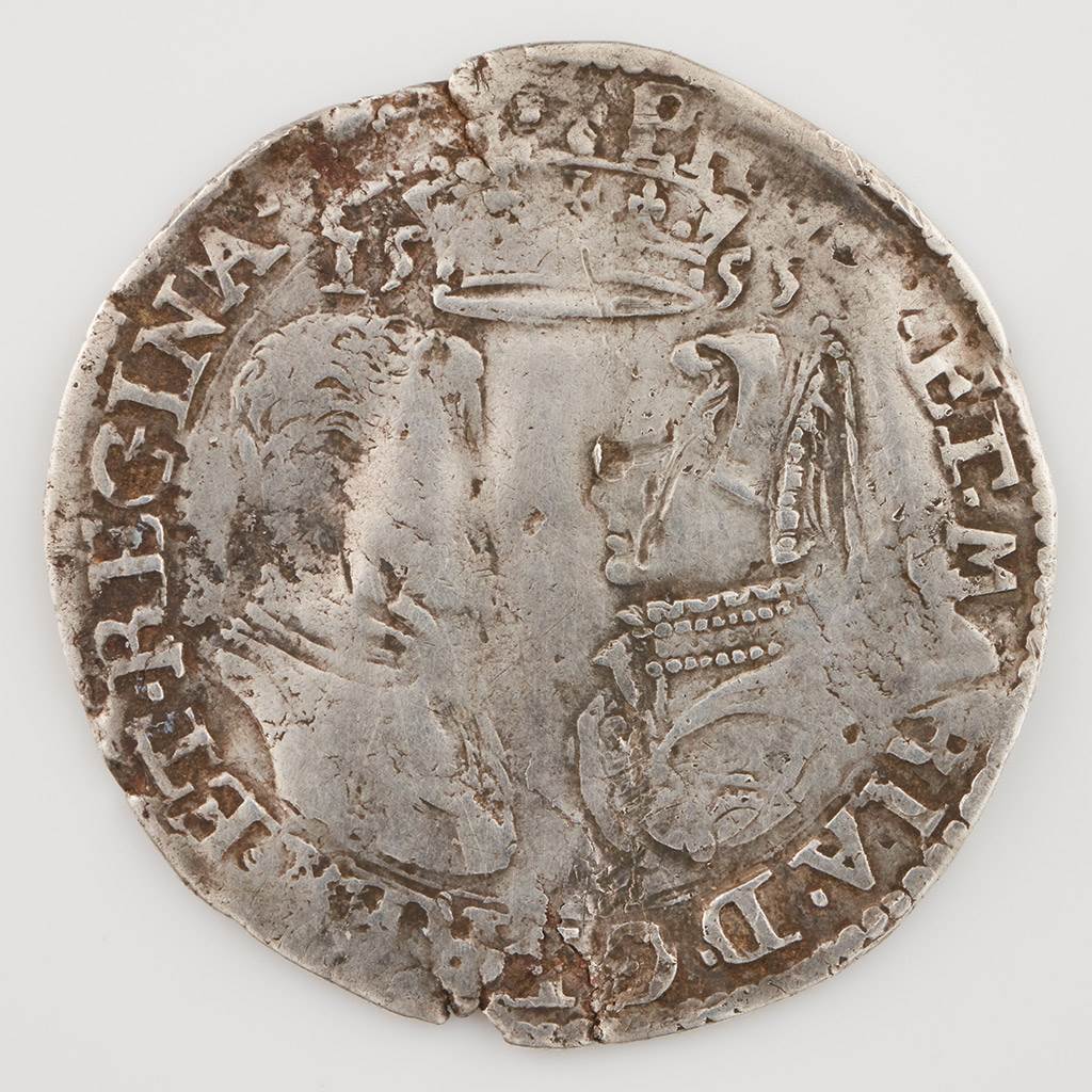 Tudor Philip & Mary Silver Shilling, English Title, Lis, 1555