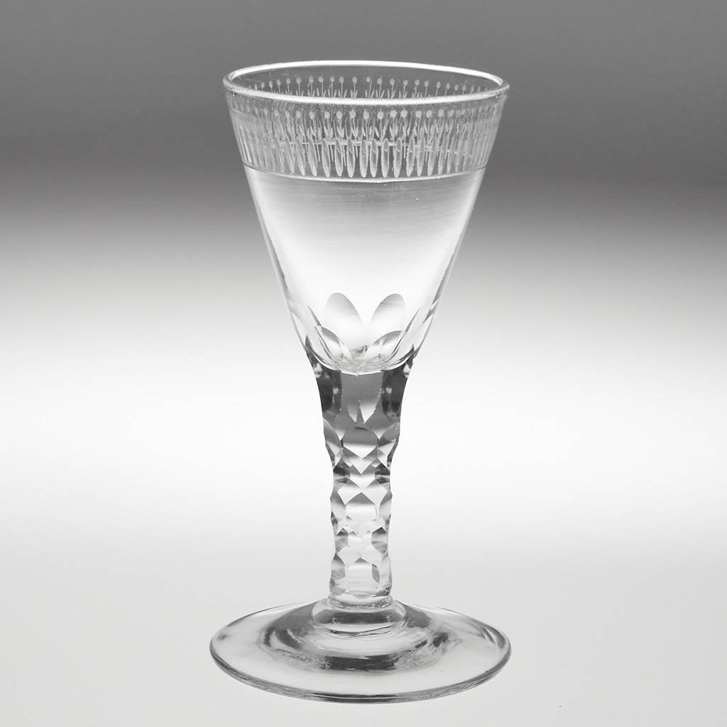 Six18th Century Facet Cut Stem Wine Or Port Glasses c1780
