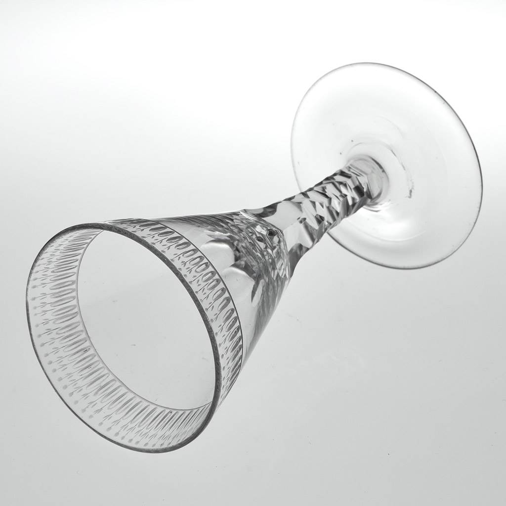 Six 18th Century Facet Cut Stem Wine Or Port Glasses c1780