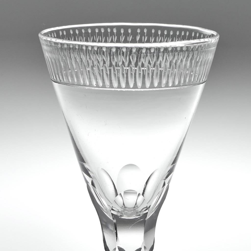 Six 18th Century Facet Cut Stem Wine Or Port Glasses c1780