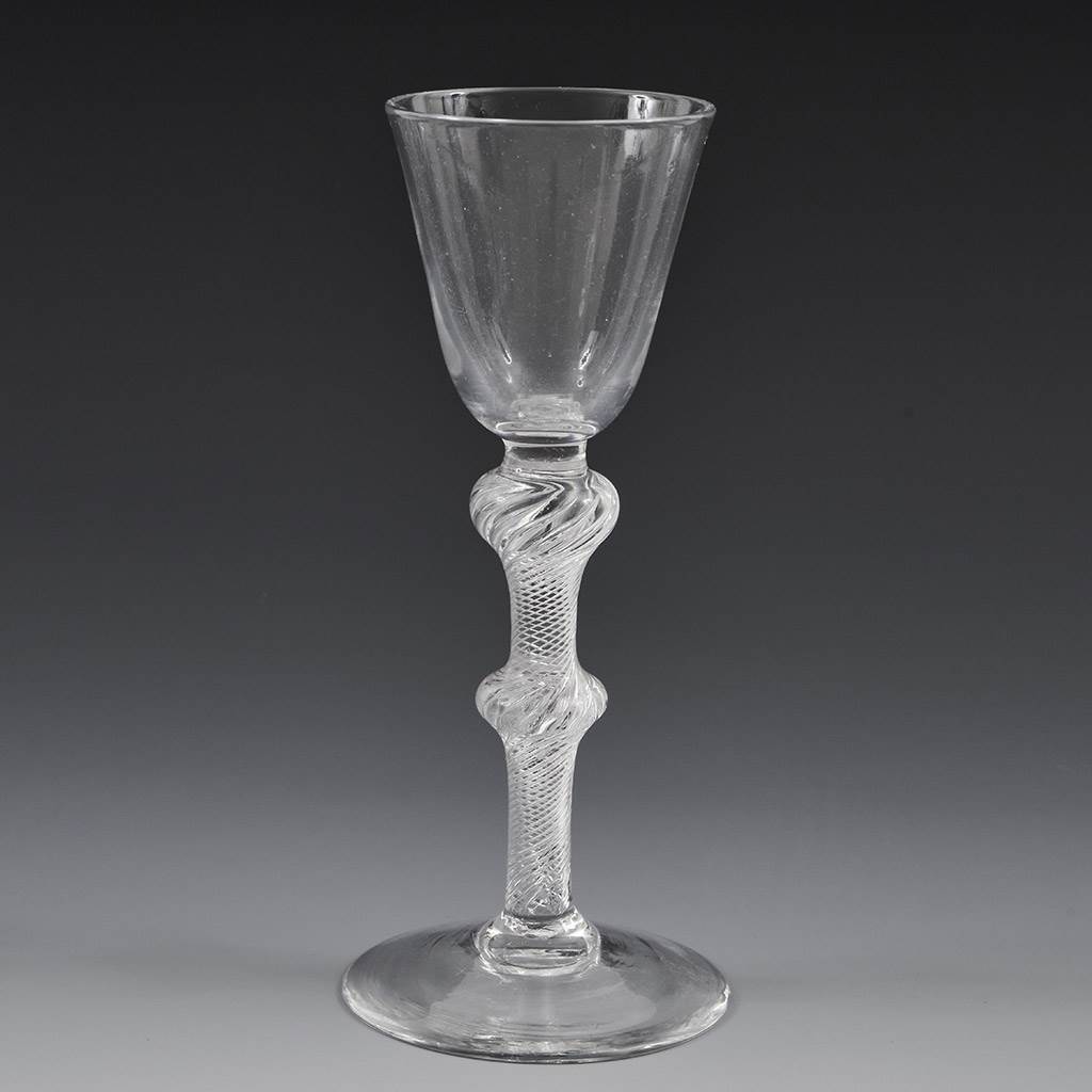 An 18th Century Double Knop Air Twist Stem Wine Glass c1750