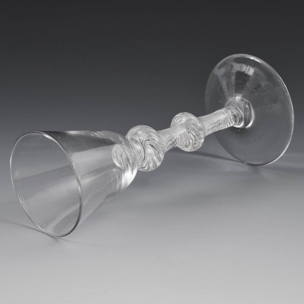 An 18th Century Double Knop Air Twist Stem Wine Glass c1750