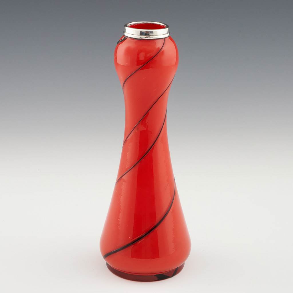 Czech Art Deco Glass Tango Vases With Silver Rims 1923