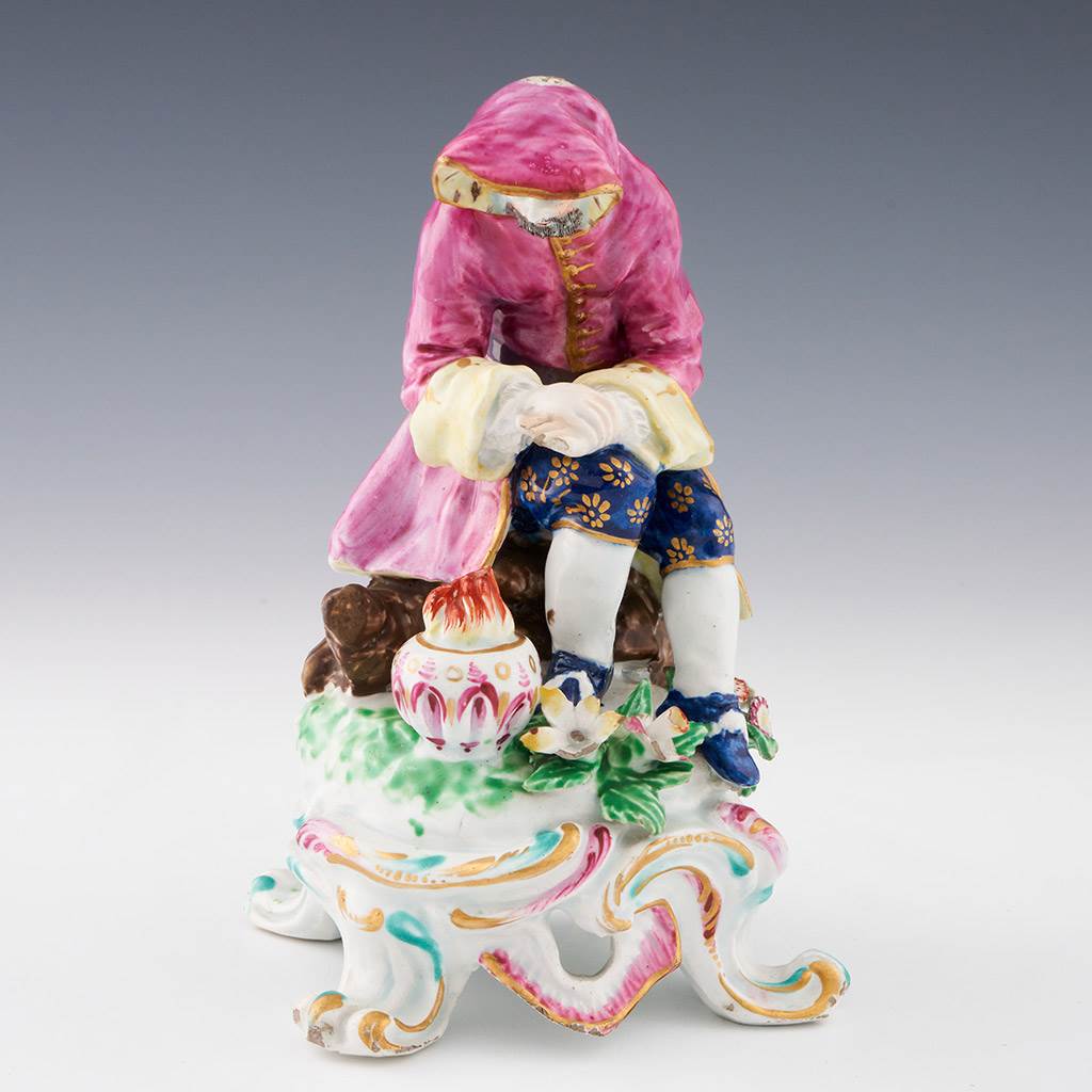Bow Porcelain Seated Rustic Seasons Figure of Winter c1765