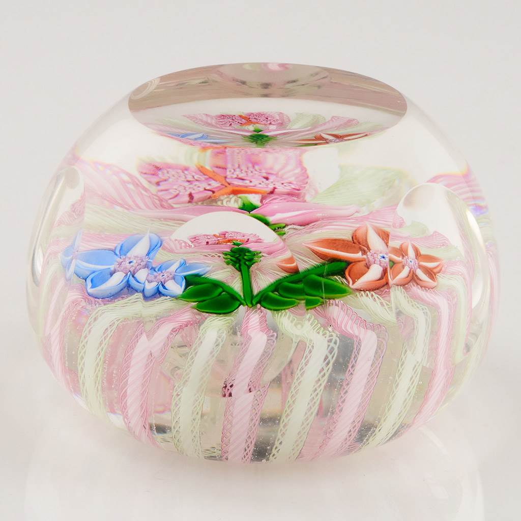 A John Deacons Lampwork Butterfly And Flowers Paperweight 2004