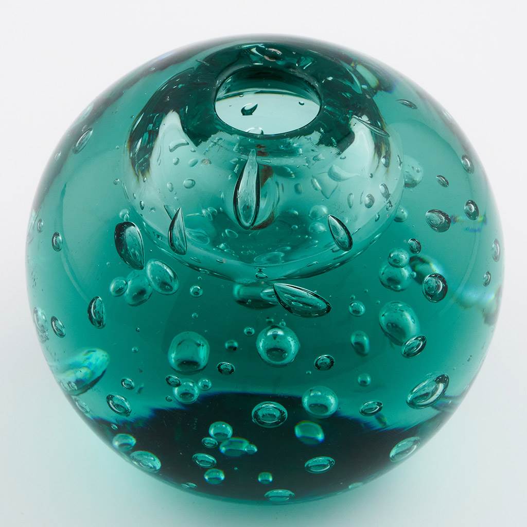 A Victorian Green Glass Controlled Bubble Paperweight Inkwell c1880