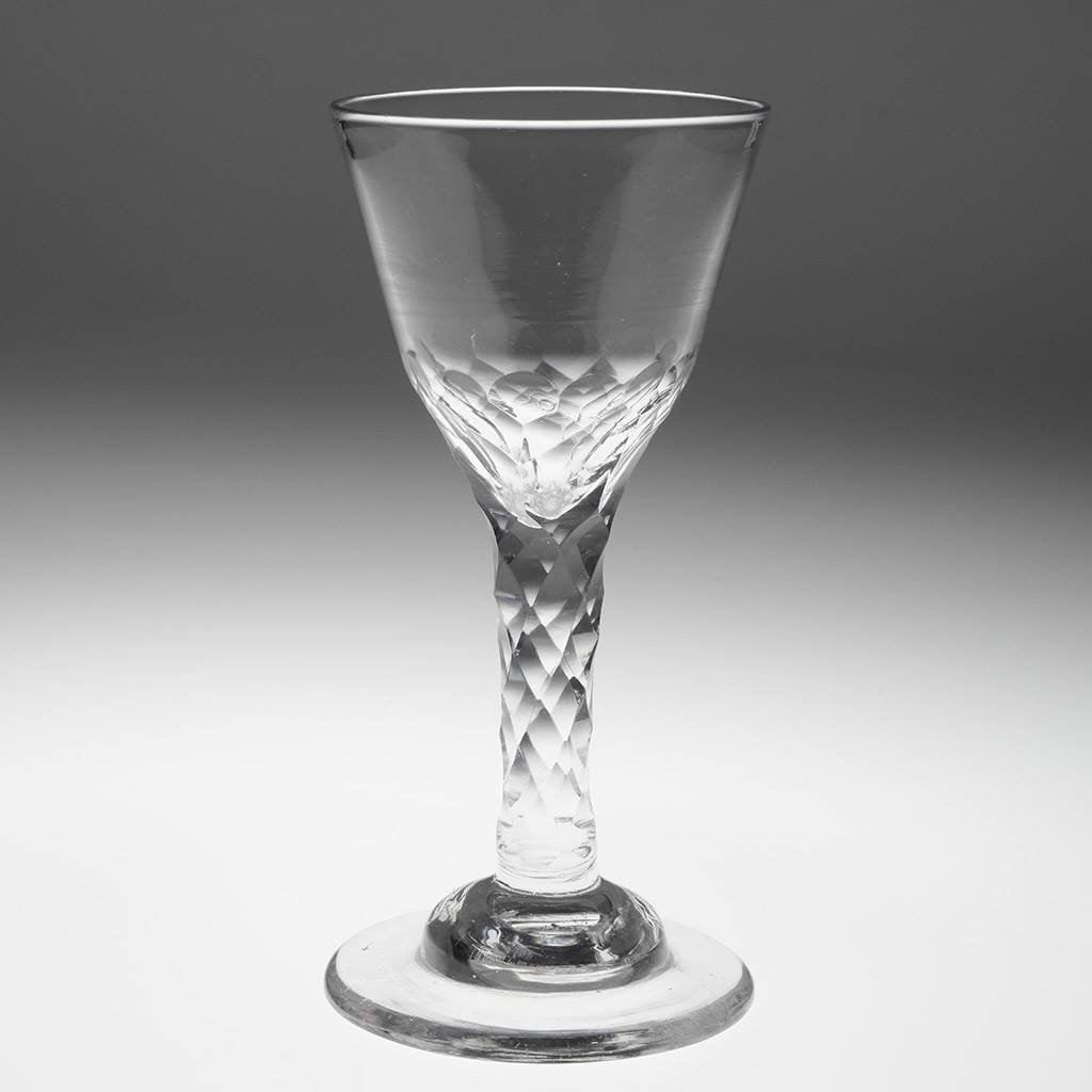 Rare Early Facet Cut Stem Wine Goblet with a Domed Foot c1740