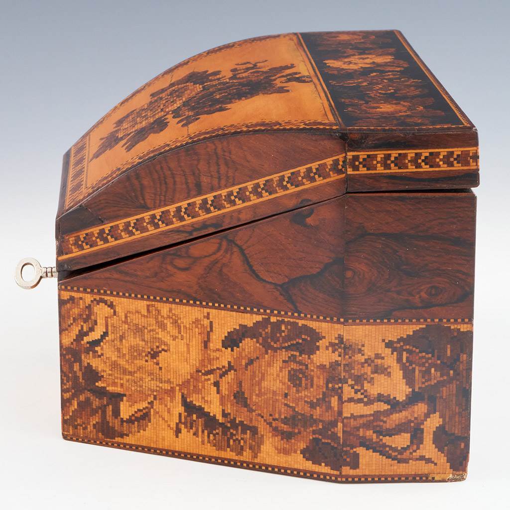 Tunbridge Ware Wedge Shaped Stationery Box c1860