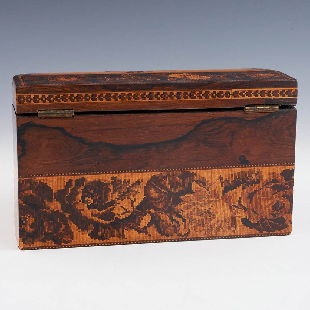 Tunbridge Ware Wedge Shaped Stationery Box c1860