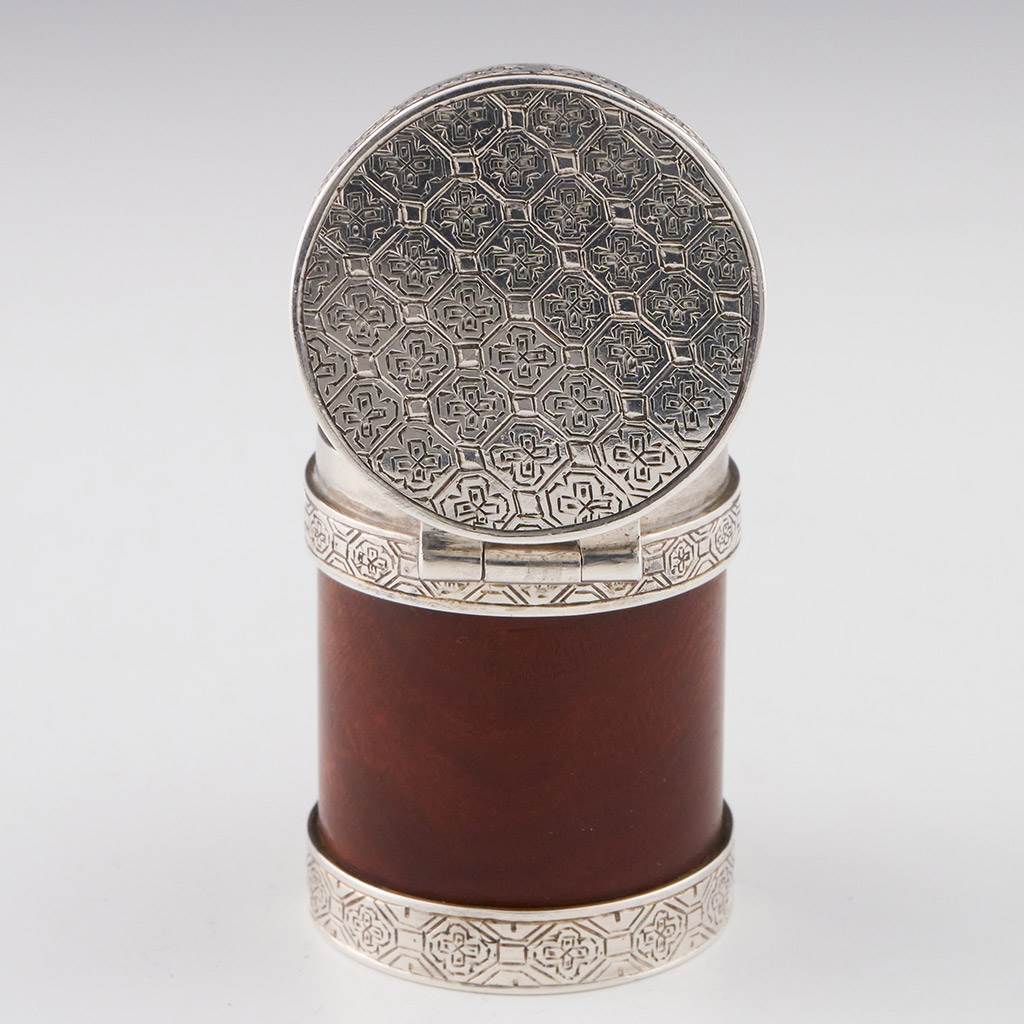 Japanese Silver Mounted Chased Pill Box c1910