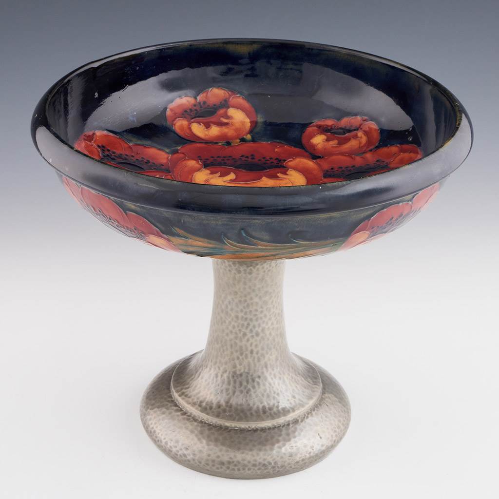 A William Moorcroft Big Poppy Pattern Pewter Mounted Tazza c1920