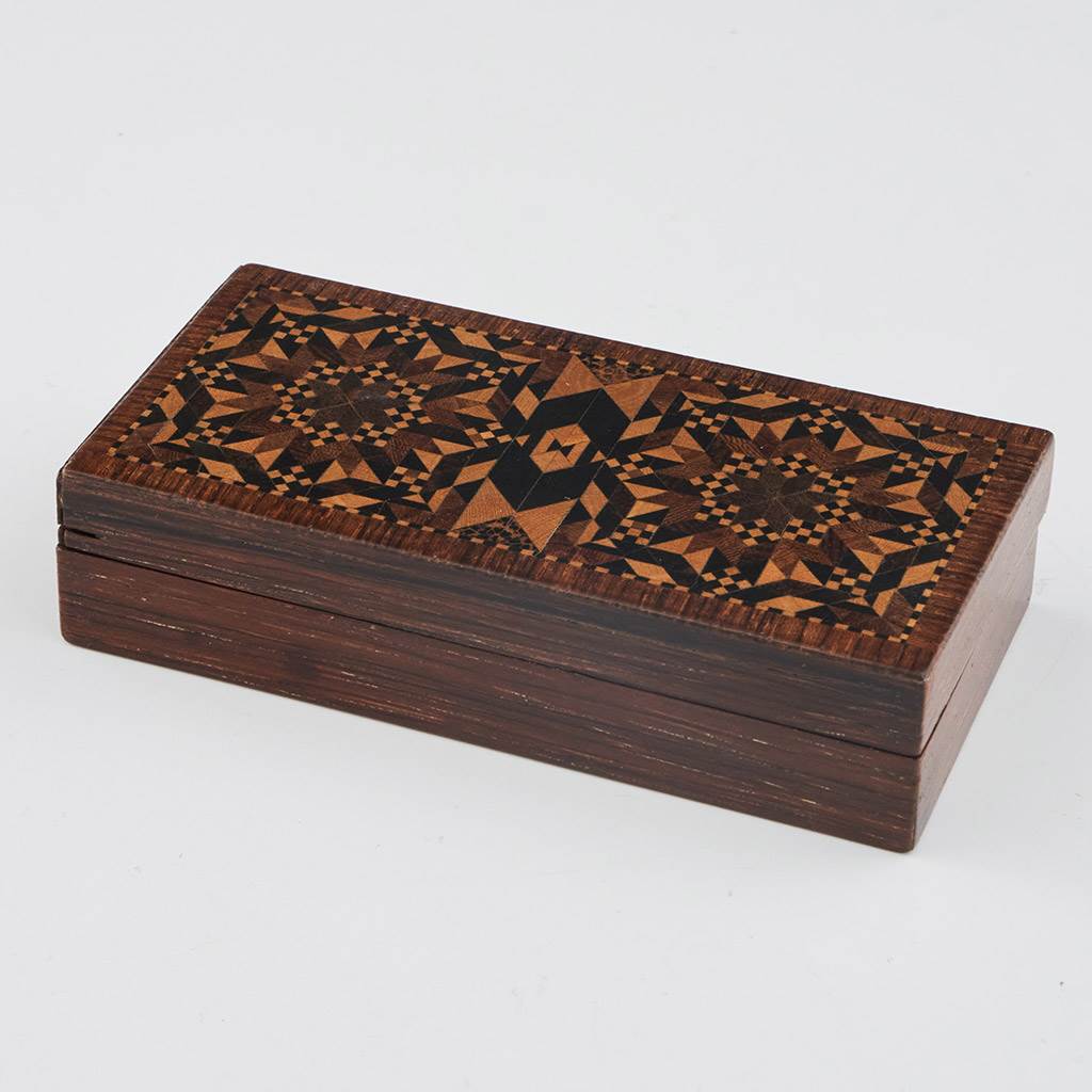 Tunbridge Ware Trinket Box with Finely Made Geometric Mosaics c1850
