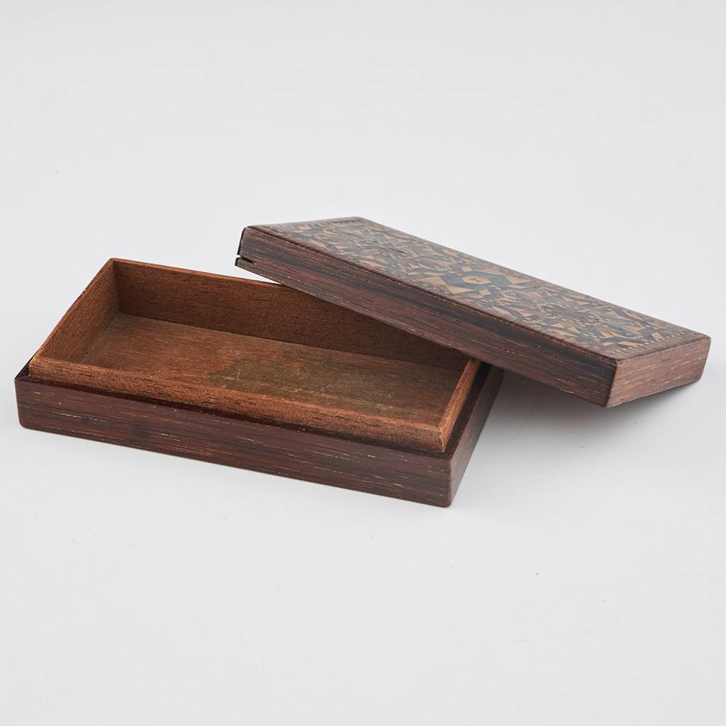 Tunbridge Ware Trinket Box with Finely Made Geometric Mosaics c1850