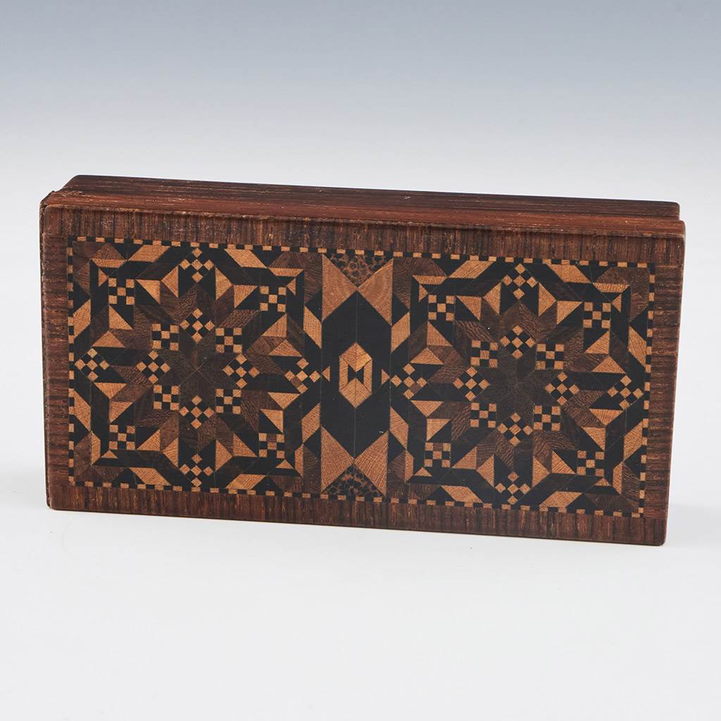 Tunbridge Ware Trinket Box with Finely Made Geometric Mosaics c1850