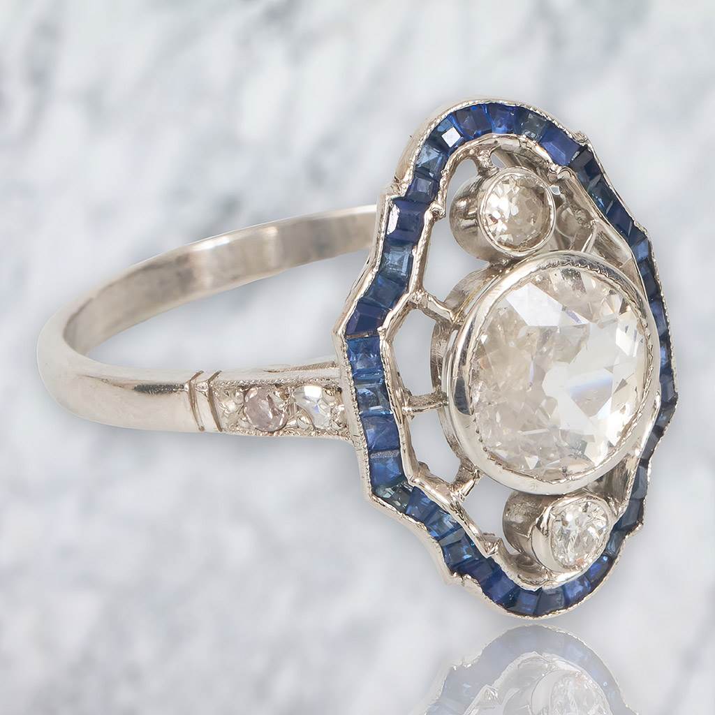 Art Deco Platinum and Diamond Target Ring c1925