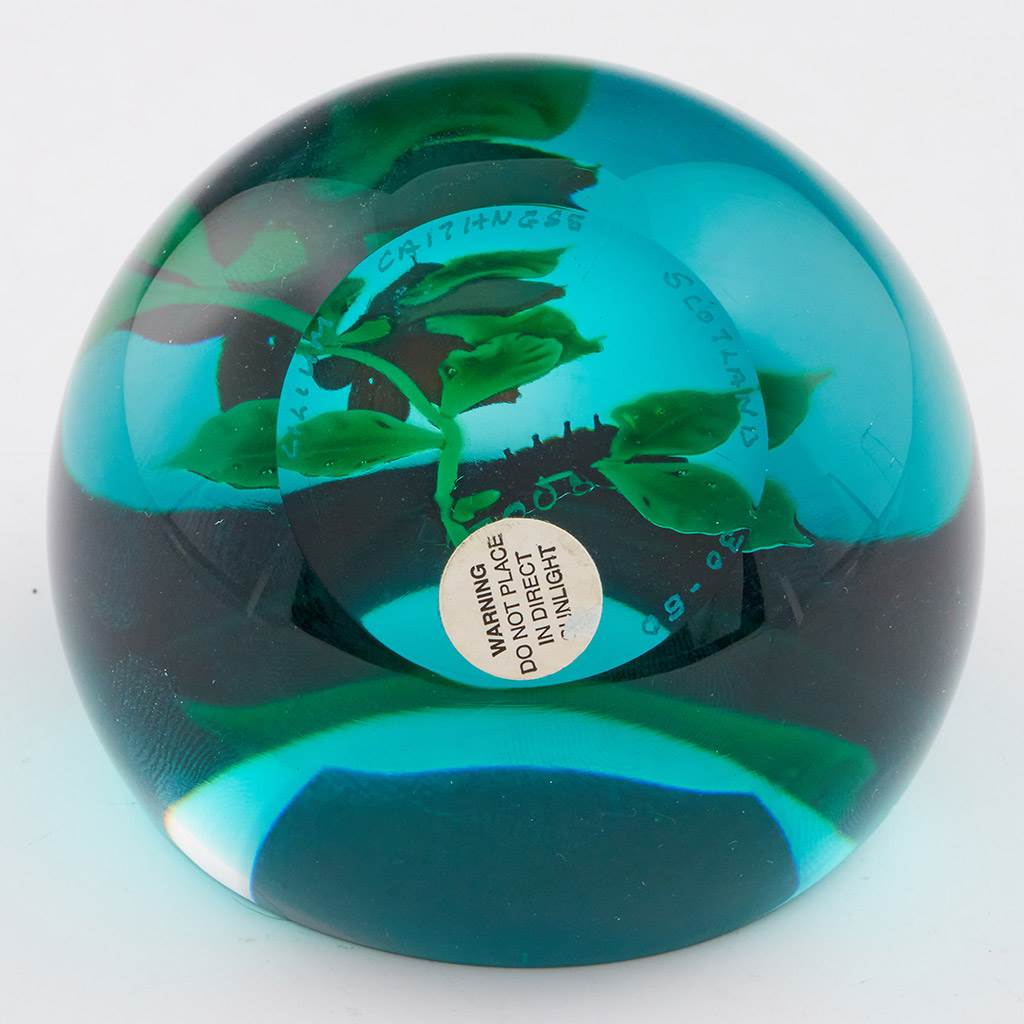 A Rare William Manson Lilium and Caterpillar Paperweight c1980