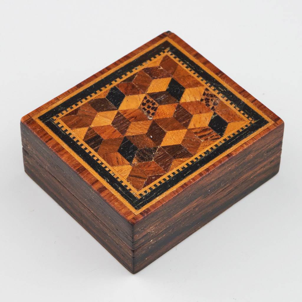 Tunbridge Ware Stamp Box with Isometric Cube Mosaic c1865