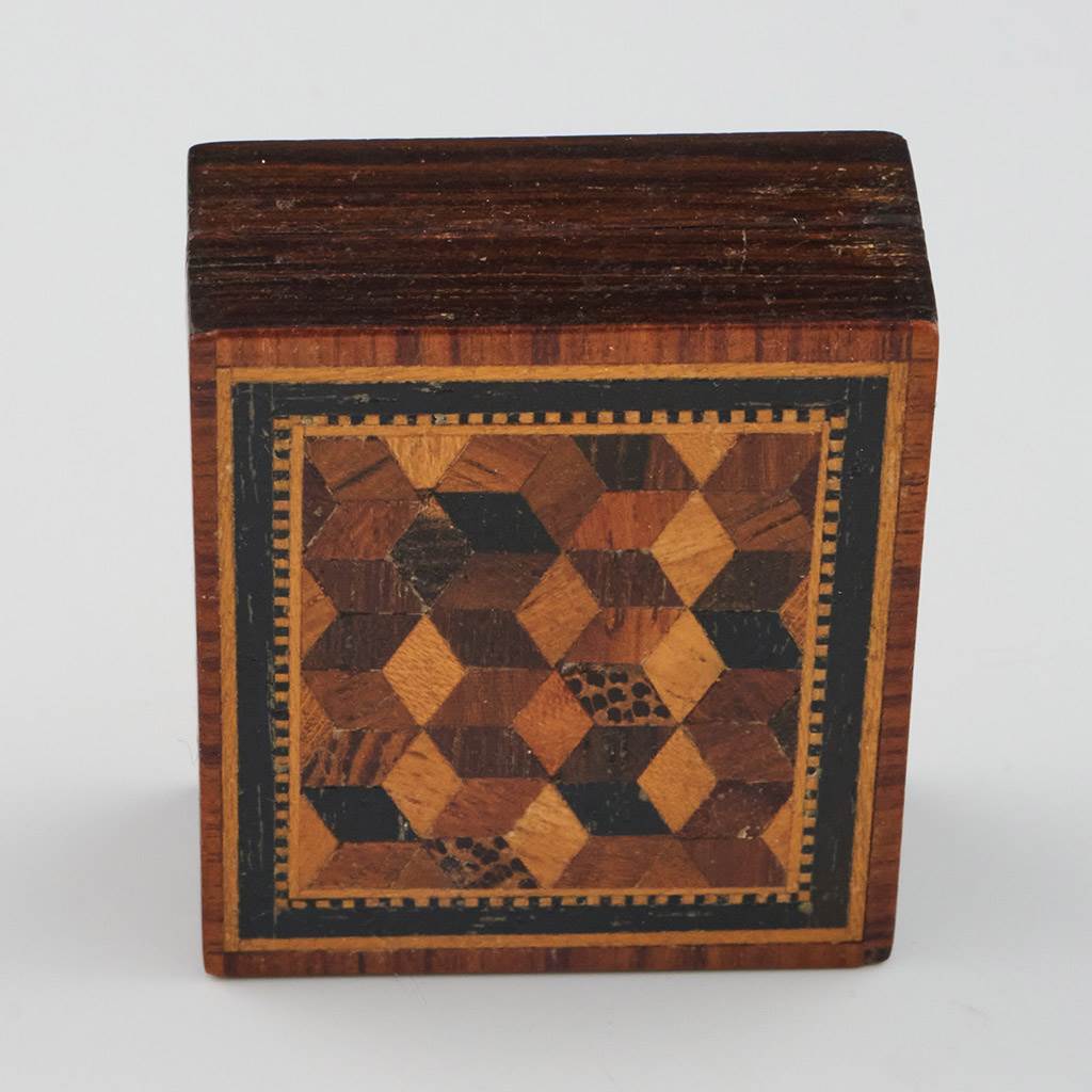 Tunbridge Ware Stamp Box with Isometric Cube Mosaic c1865