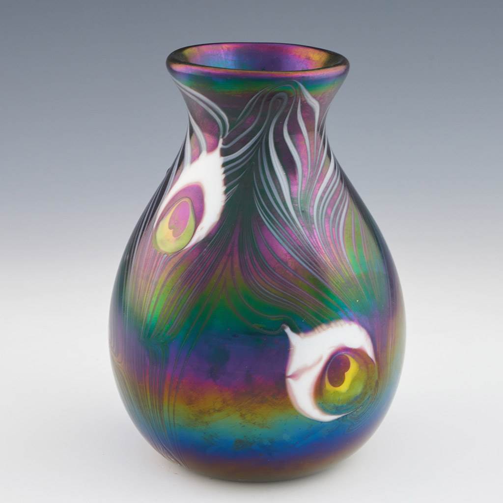 John Ditchfield Peacock Eye Iridescent Vase 1980