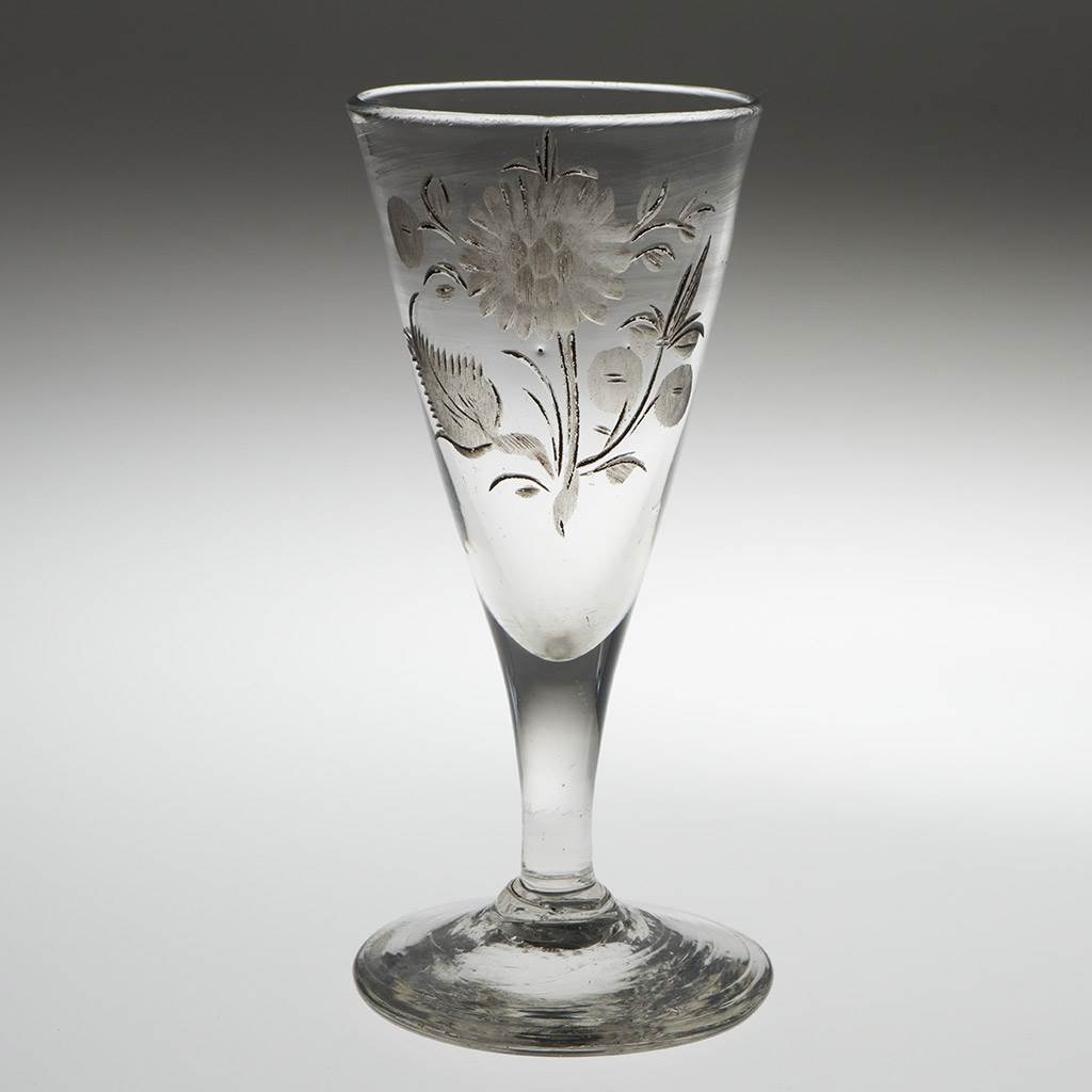 An Engraved Dwarf Ale Glass c1780