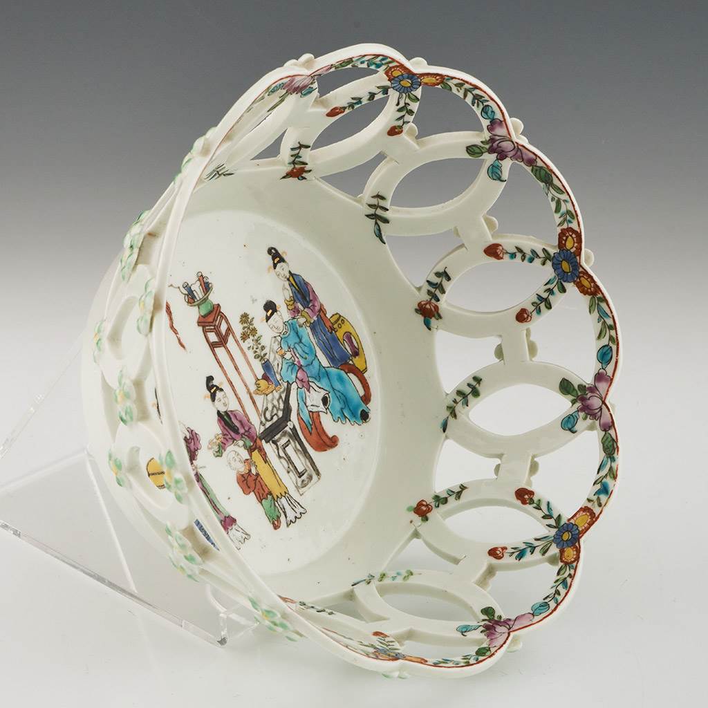 Very Rare First Period Worcester Chinese Family Pattern Chestnut Basket ...