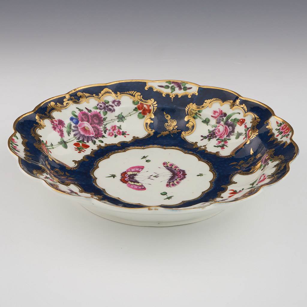 First Period Worcester Blue Scale Dessert or Soup Plate c1775