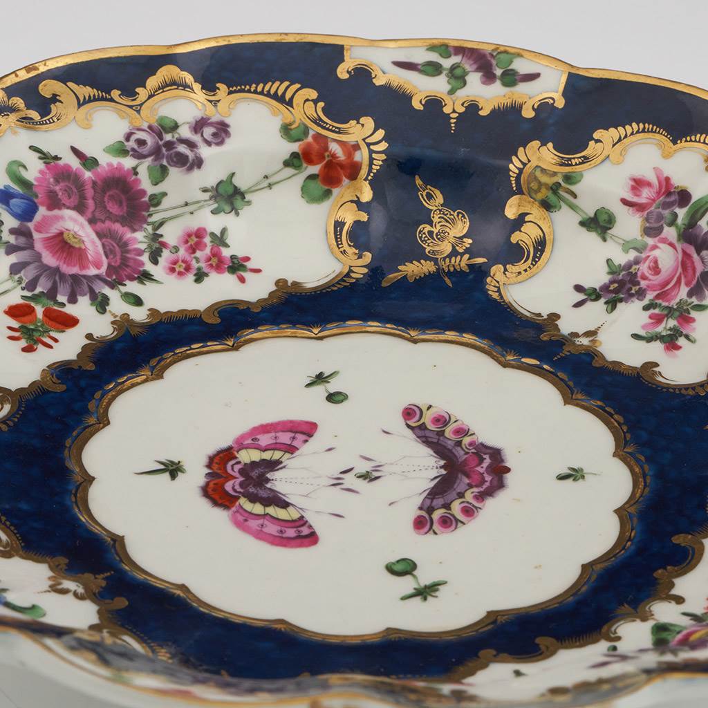 First Period Worcester Blue Scale Dessert or Soup Plate c1775