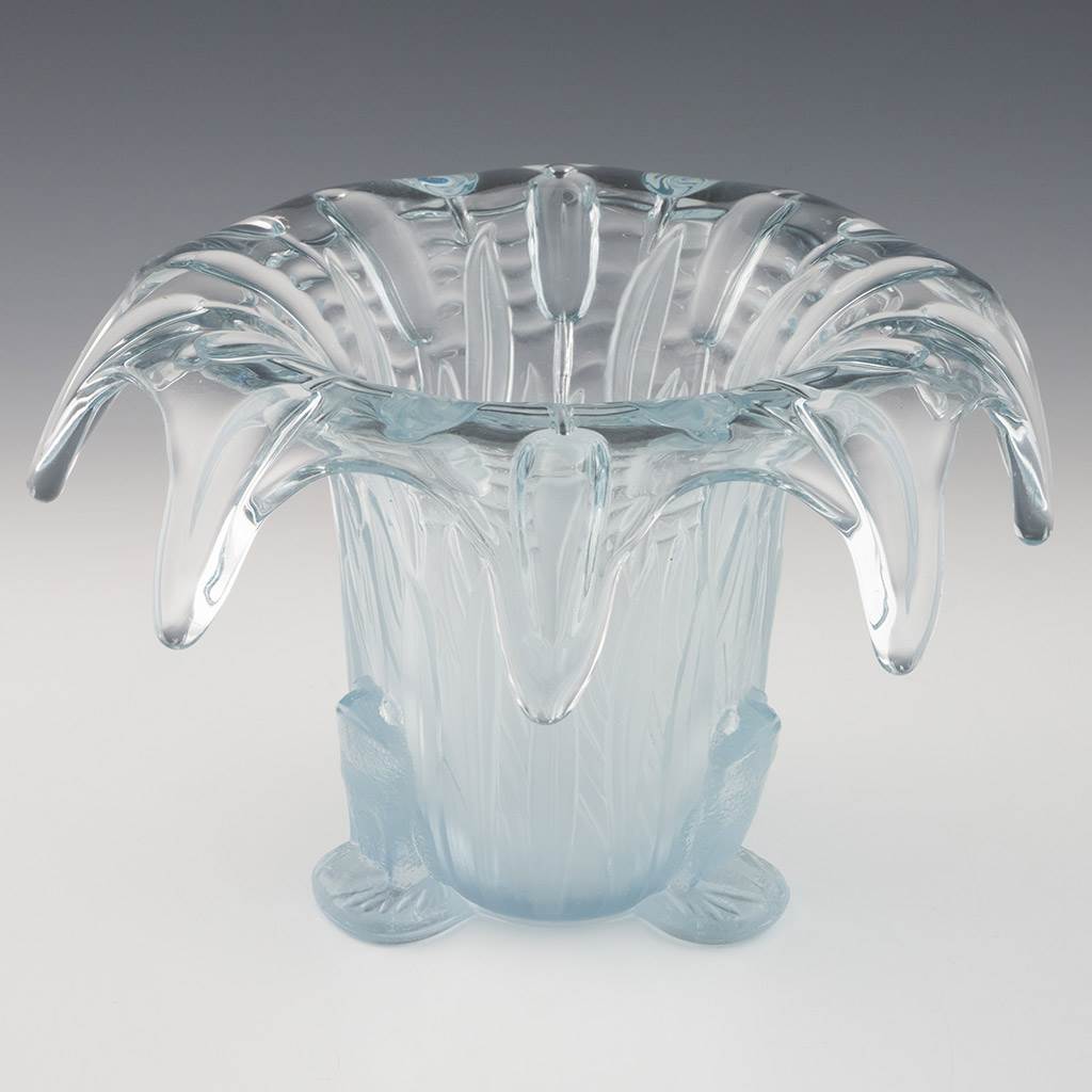 Sowerby Glass Frog and Bullrushes Vase c1930