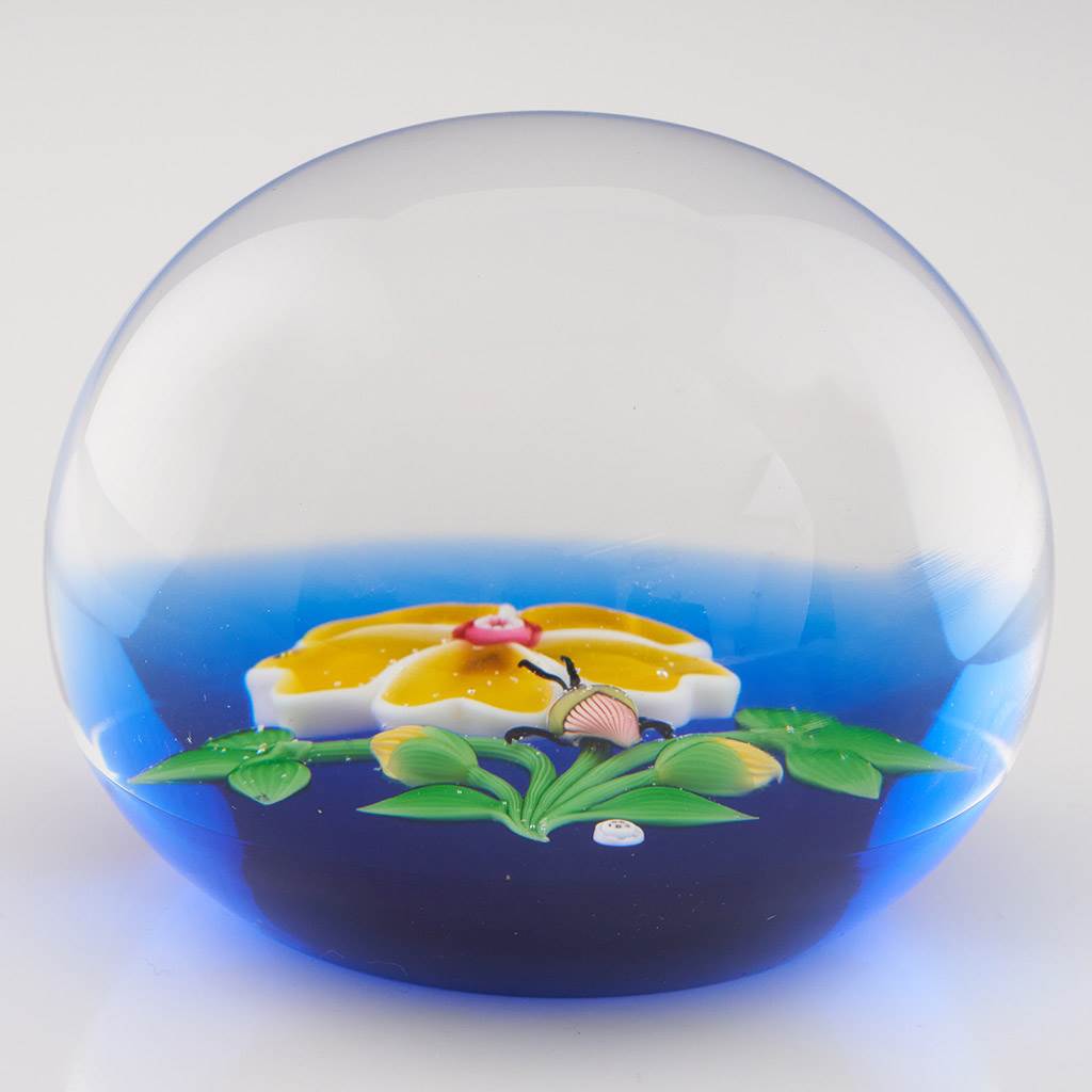 A Baccarat Yellow Primrose And Beetle Lampwork Millefiori Paperweight 1983