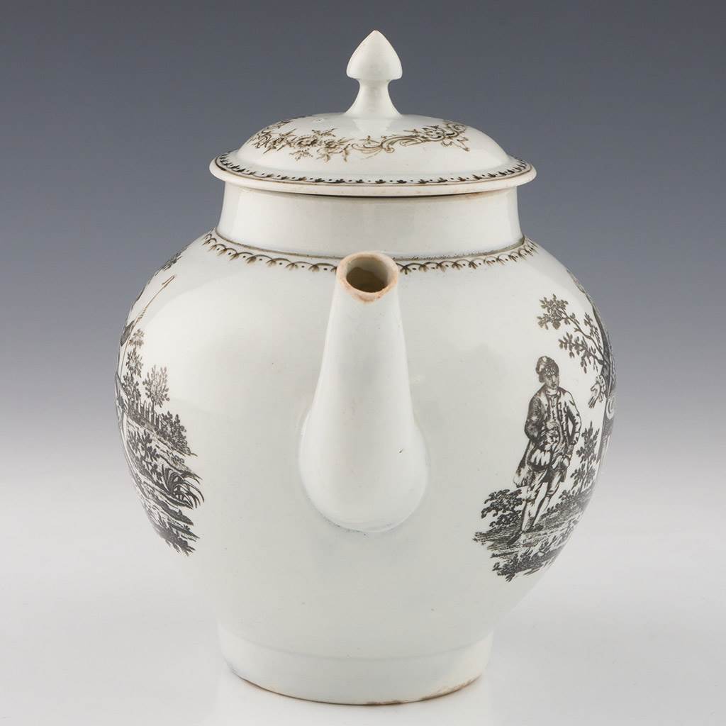 Liverpool Porcelain Tea Party and The Shepherd Print Teapot c1760