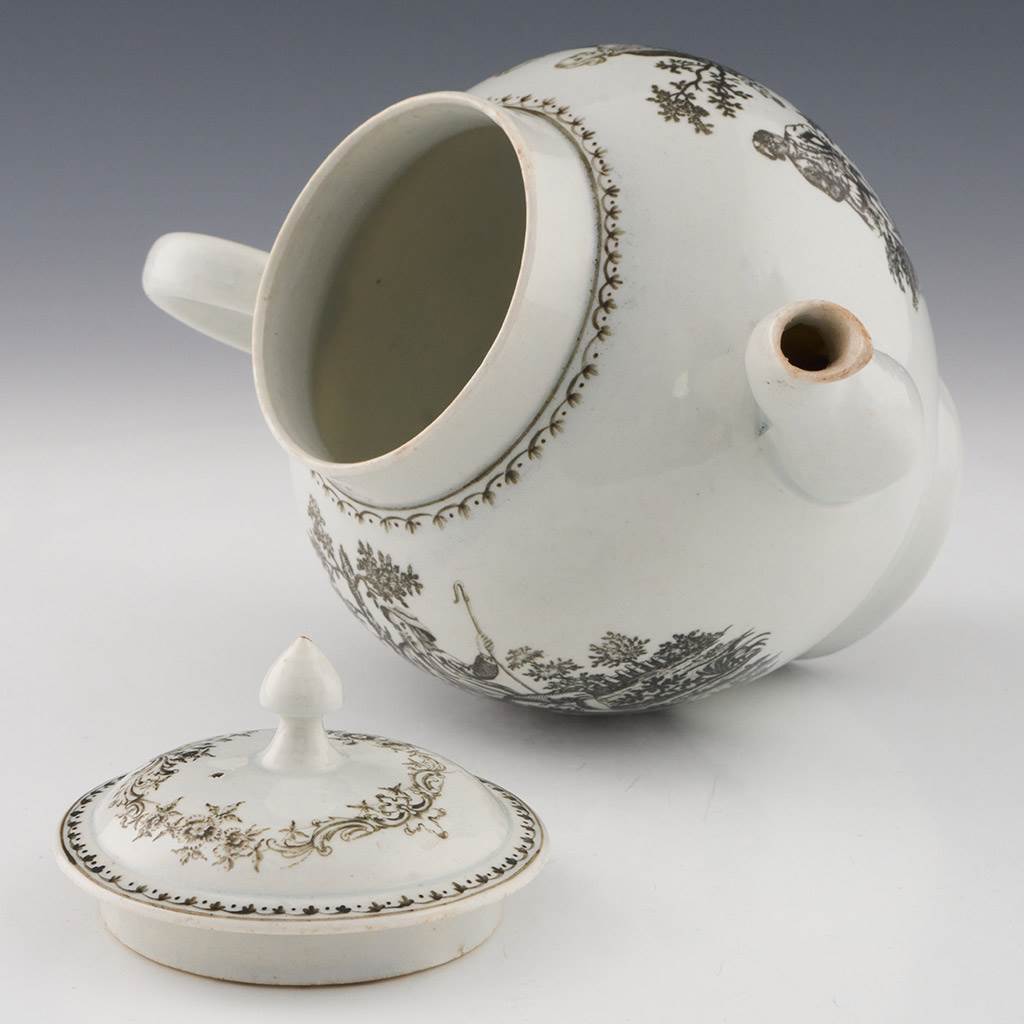 Liverpool Porcelain Tea Party and The Shepherd Print Teapot c1760